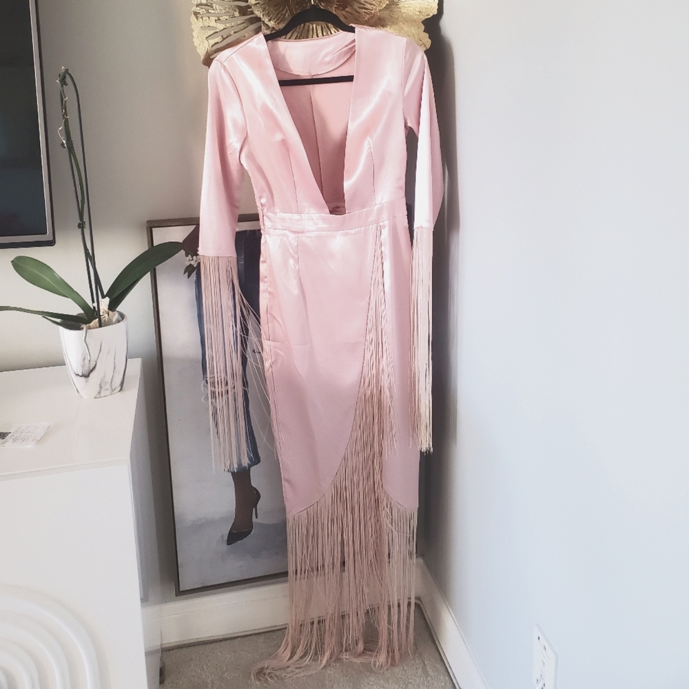 Light Pink Long Dress/Gown With Fringe - Gem